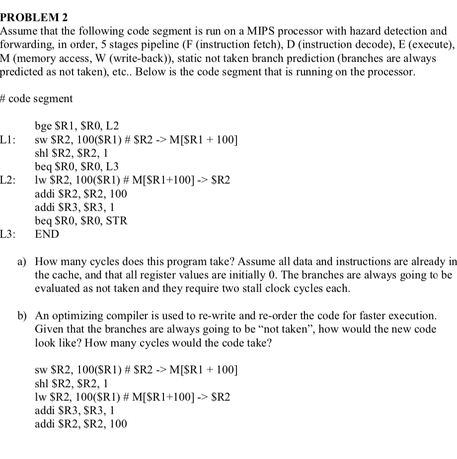 Solved PROBLEM 2 Assume that the following code segment is | Chegg.com