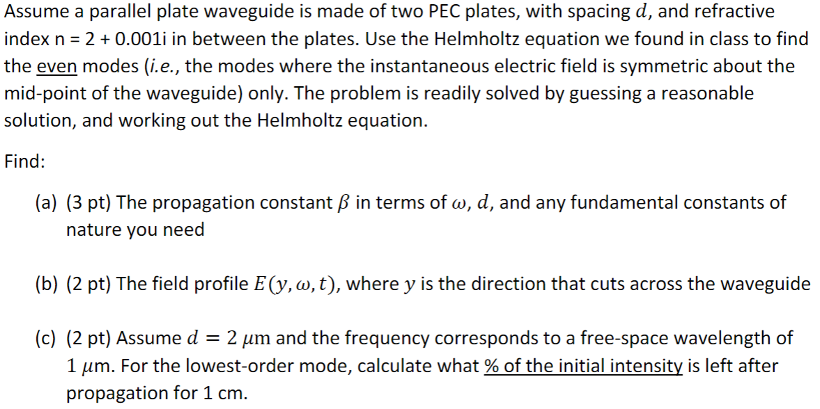 Solved Assume a parallel plate waveguide is made of two PEC | Chegg.com