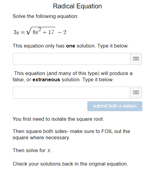 Solved Radical Equation Solve the following equation: | Chegg.com