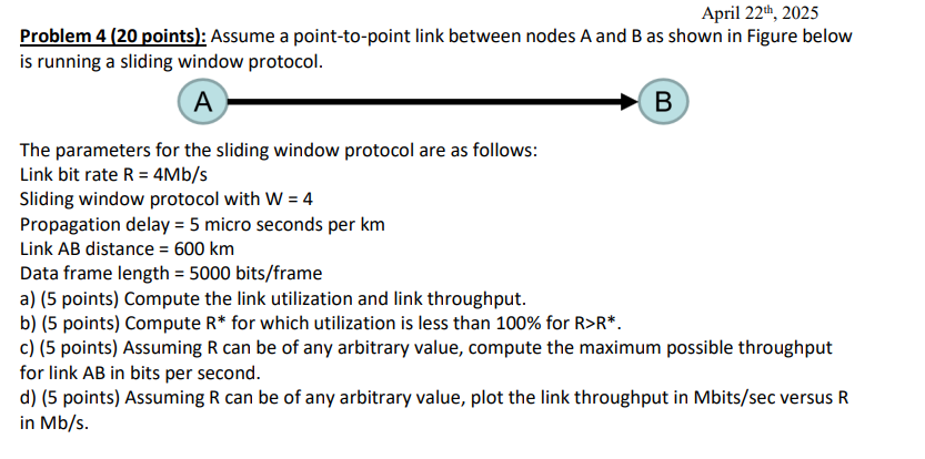 Solved Problem 4 (20 ﻿points): Assume a point-to-point link | Chegg.com