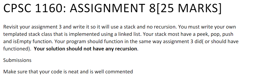 Solved CPSC 1160: ASSIGNMENT 8[25 MARKS] Revisit your | Chegg.com