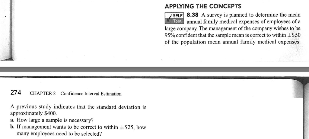 Solved 274 CHAPTER 8 Confidence Interval Estimation A | Chegg.com