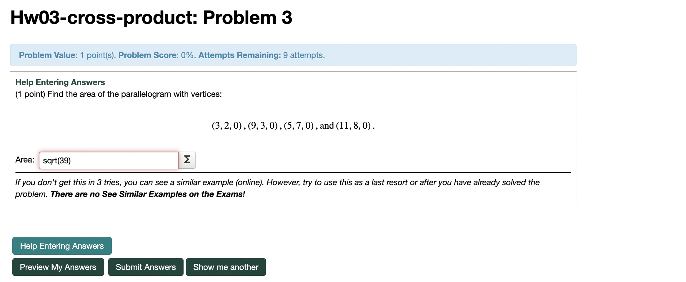 Solved Hw03-cross-product: Problem 3 Problem Value: 1 | Chegg.com Solved Hw03-cross-product: Problem 3 Problem Value: 1 | Chegg.com