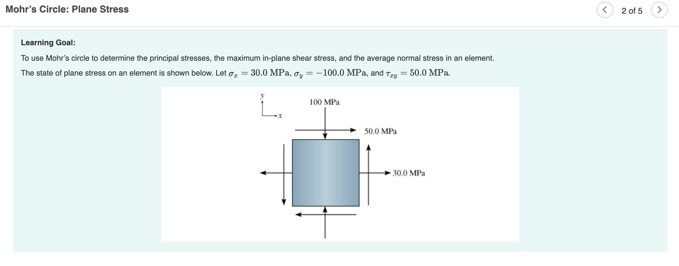 Solved Mohr's Circle: Plane Stress 2 of 5 Learning Goal: To | Chegg.com