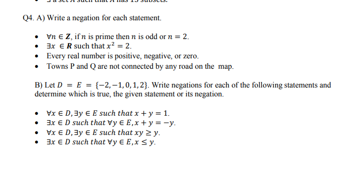 Solved Q4. A) Write a negation for each statement. Vn E Z, | Chegg.com