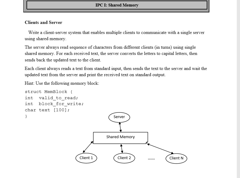 IPC I: Shared Memory Clients and Server Write a | Chegg.com