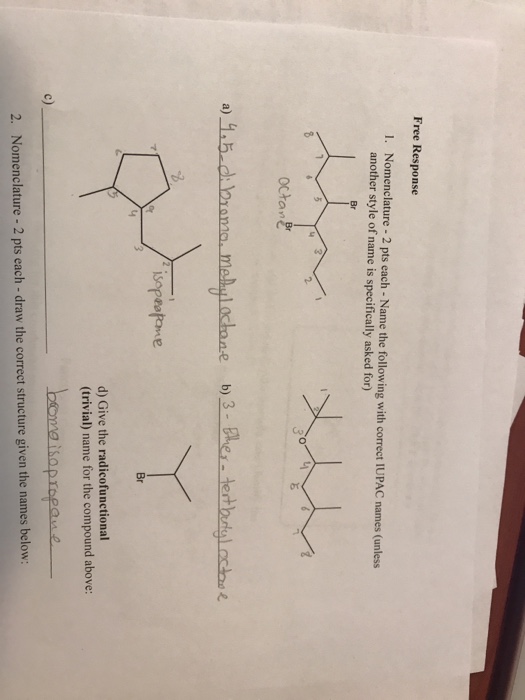 Solved Free Response 1. Nomenclature - 2 pts each -Name the | Chegg.com