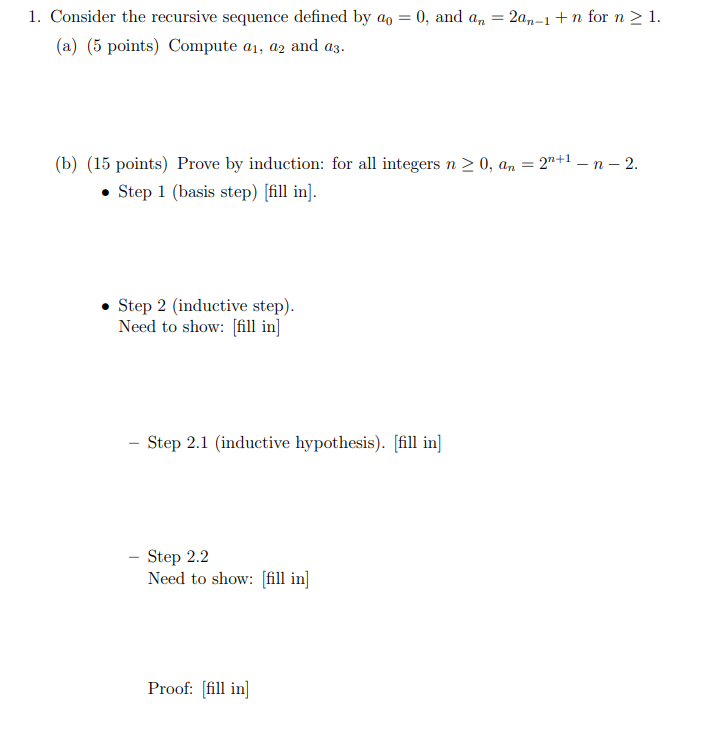 Solved 1. Consider the recursive sequence defined by do = 0, | Chegg.com