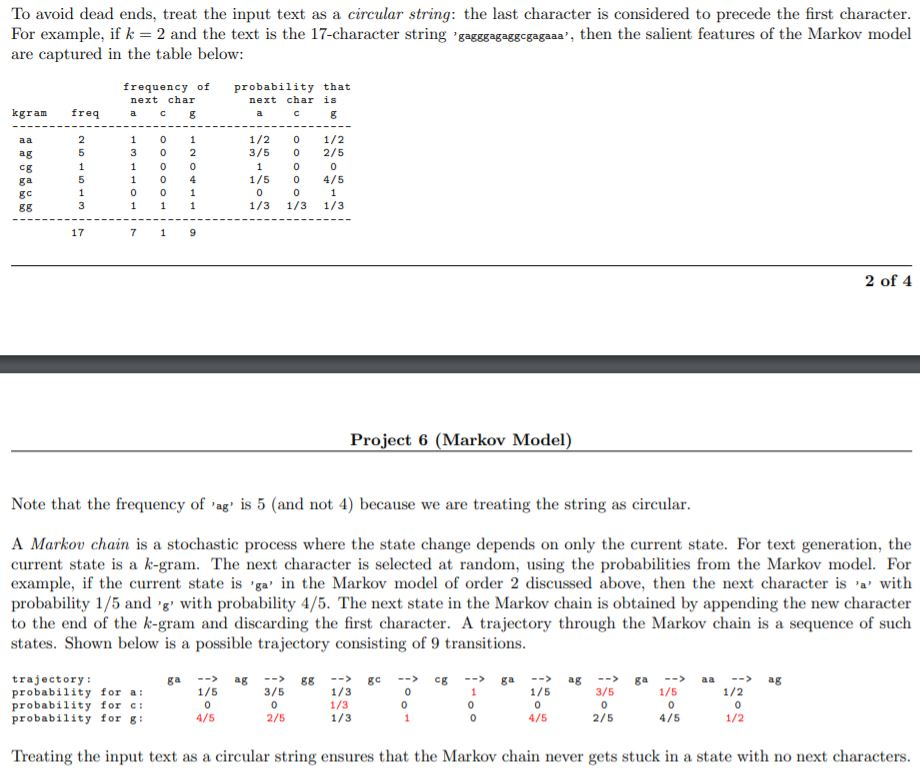 Solved Problem 1. (Markov Model Data Type) Define a data | Chegg.com