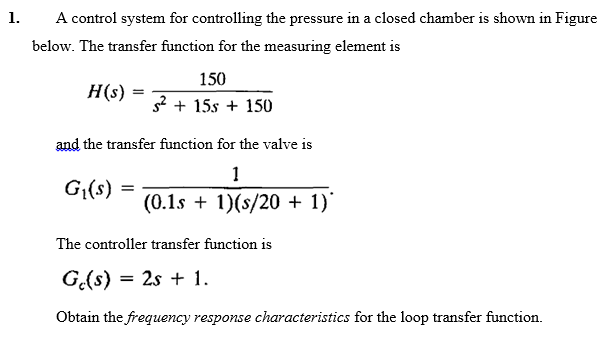Solved 1. A control system for controlling the pressure in a | Chegg.com