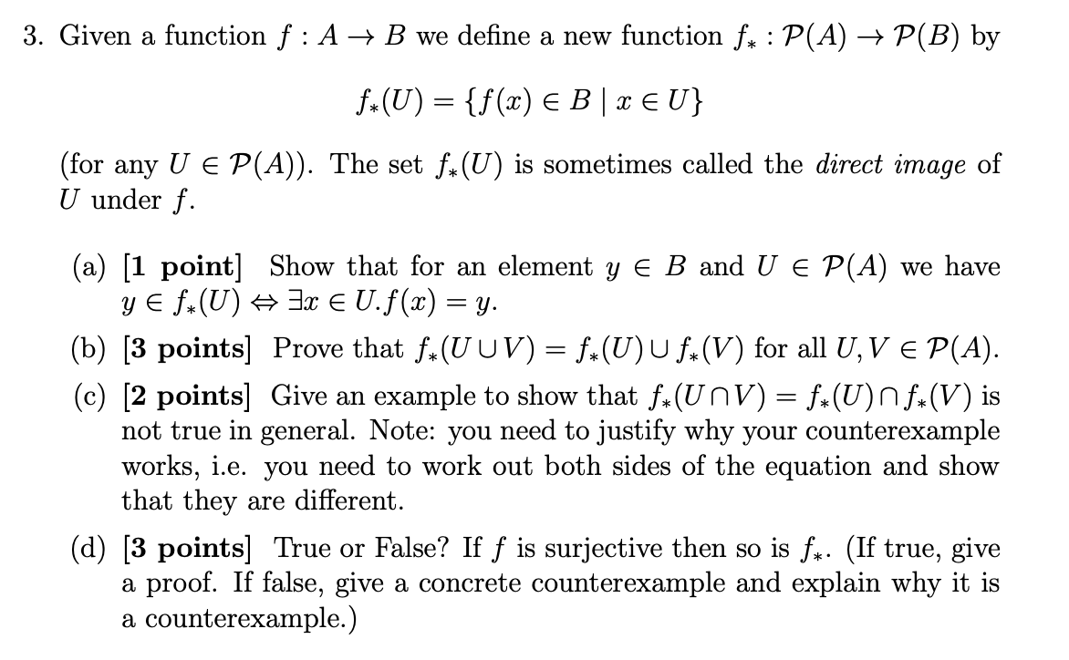 Solved Given a function f : A → B we define a new function | Chegg.com