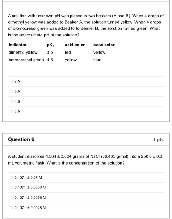 Solved A solution with unknown pH was placed in two beakers | Chegg.com