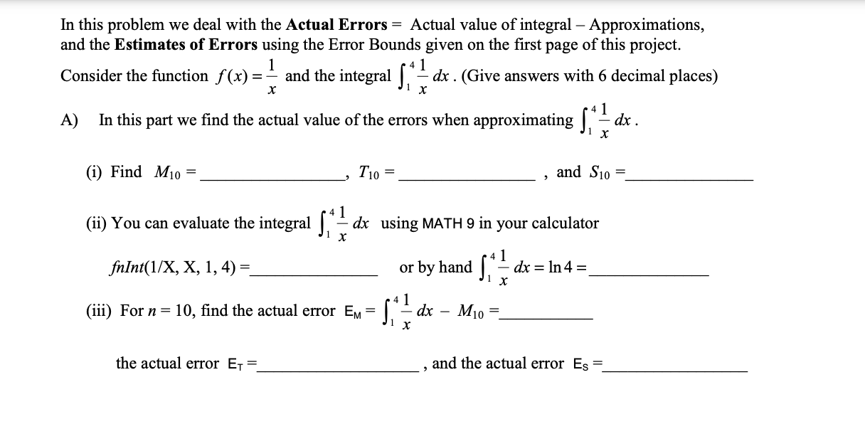 Solved In this problem we deal with the Actual Errors = | Chegg.com