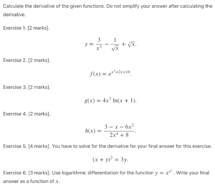 Solved Calculate the derivative of the given functions. Do | Chegg.com