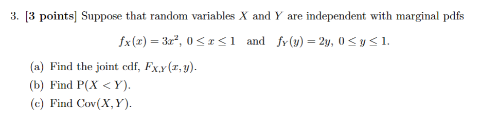 Solved 3. [3 points] Suppose that random variables X and Y | Chegg.com