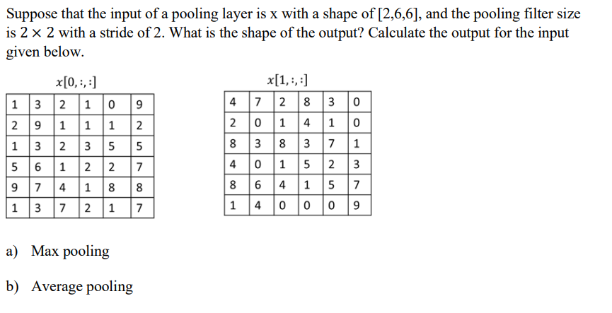 Solved Suppose that the input of a pooling layer is x with a | Chegg.com