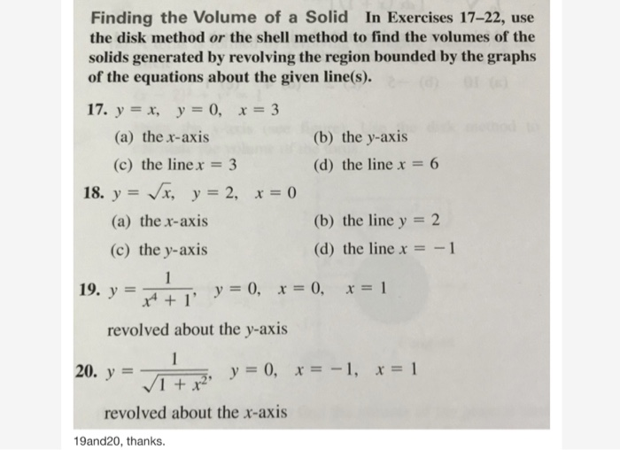 Solved Finding the Volume of a Solid In Exercises 17-22, use | Chegg.com