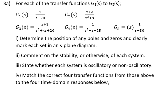 Solved 3a) For each of the transfer functions G1(s) to | Chegg.com