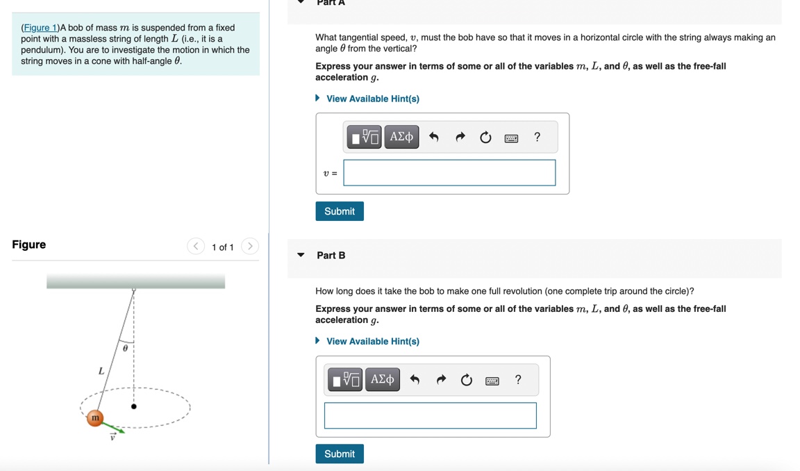 Solved (Figure 1)A bob of mass m is suspended from a fixed | Chegg.com