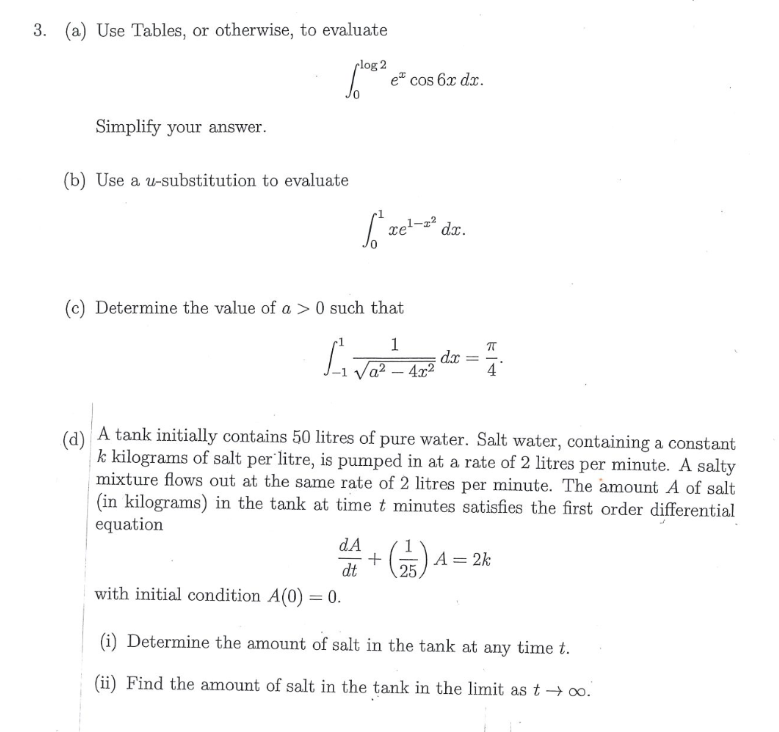 Solved 3. (a) Use Tables, or otherwise, to evaluate | Chegg.com