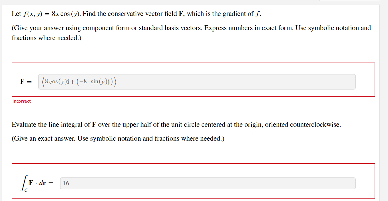 Solved Let f(x,y)=8xcos(y). Find the conservative vector | Chegg.com