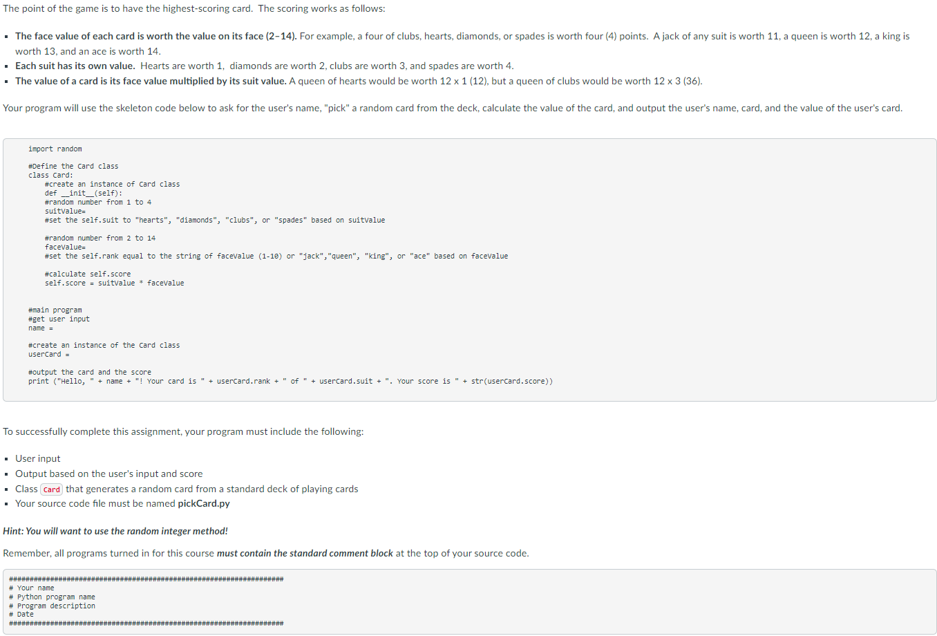 Solved The point of the game is to have the highest-scoring | Chegg.com