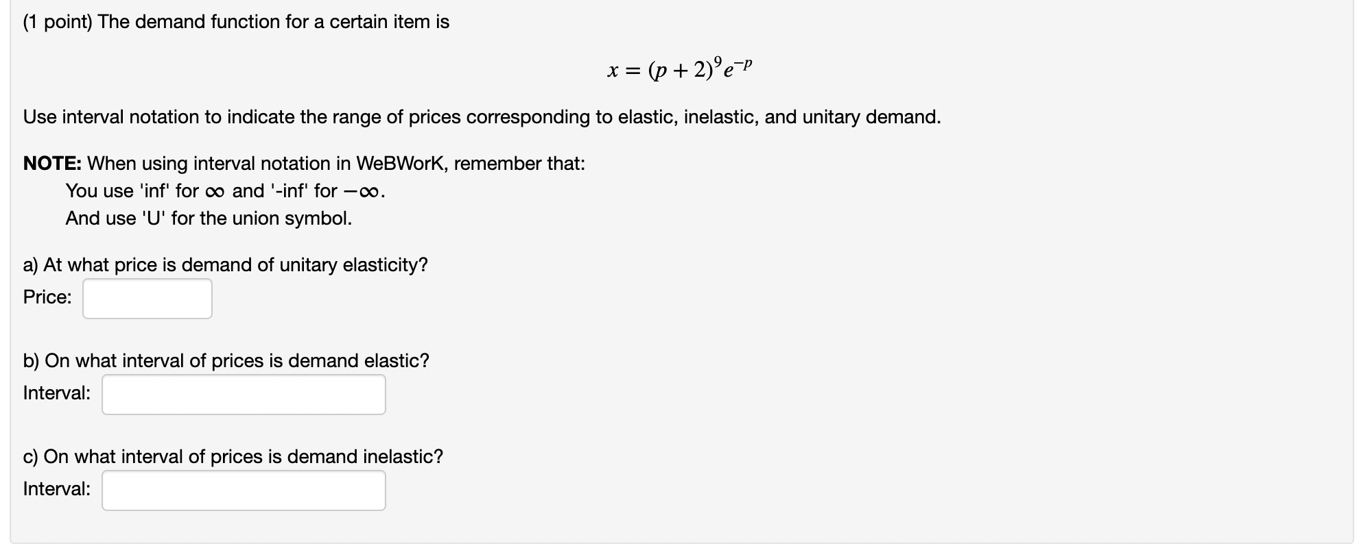 Solved (1 point) The demand function for a certain item is | Chegg.com