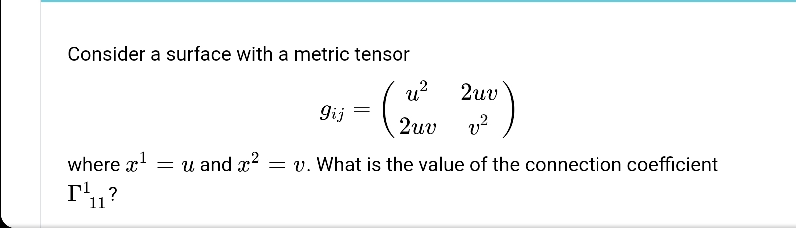 Solved Consider a surface with a metric tensor | Chegg.com