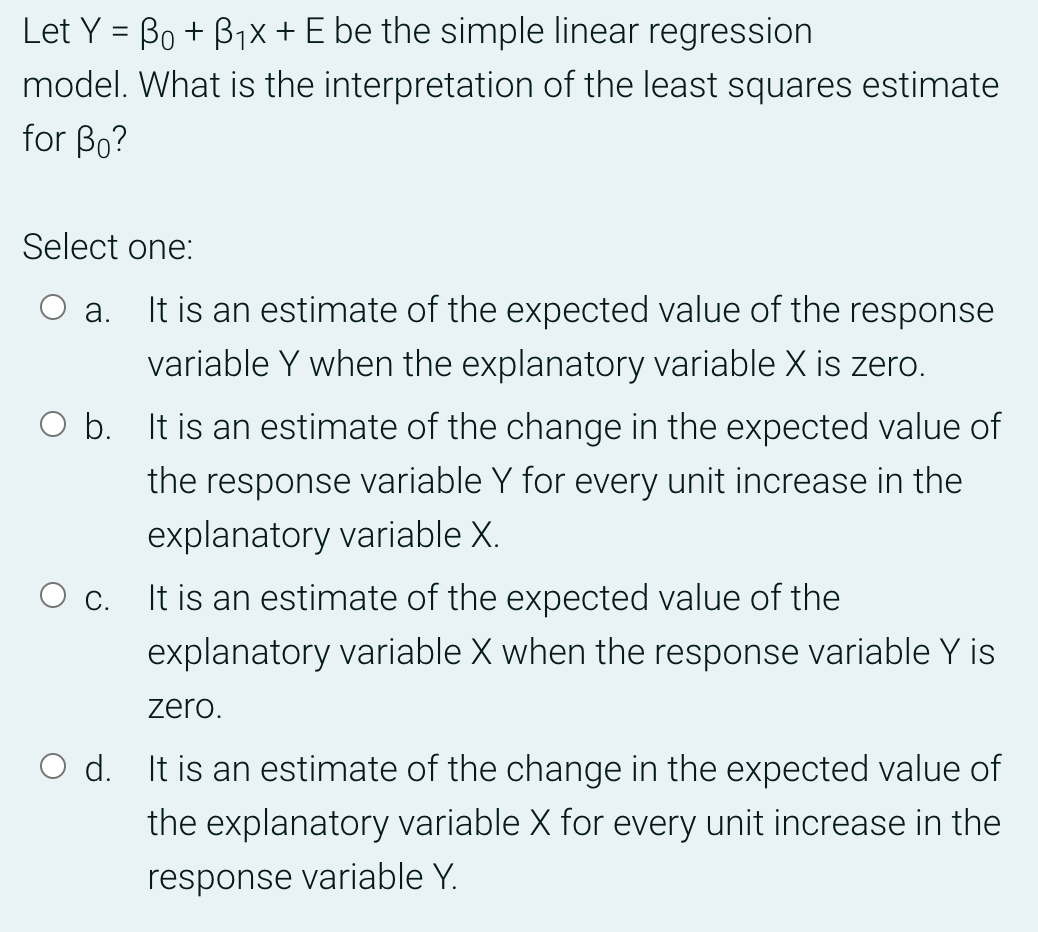 Solved - Let Y = Bo + B1X + E be the simple linear | Chegg.com