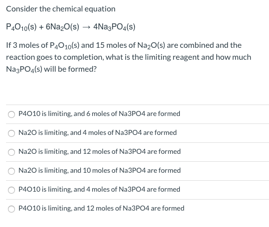Solved Consider the chemical equation P4010(s) + Na2O(s) → | Chegg.com