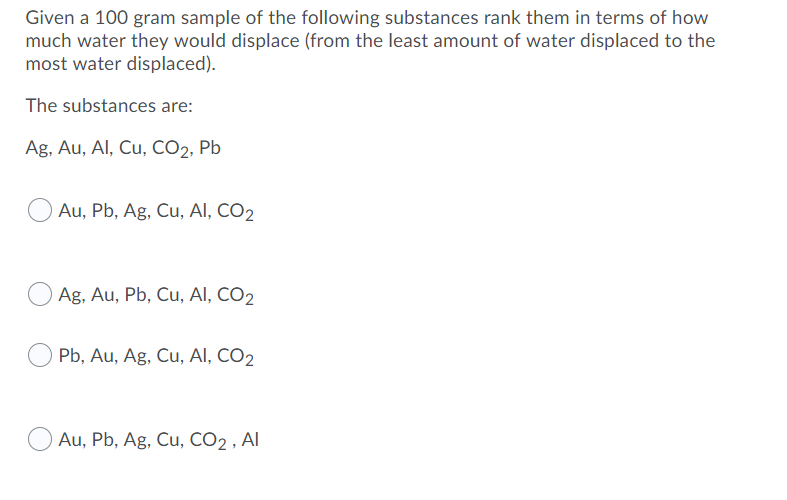 Solved Given a 100 gram sample of the following substances | Chegg.com