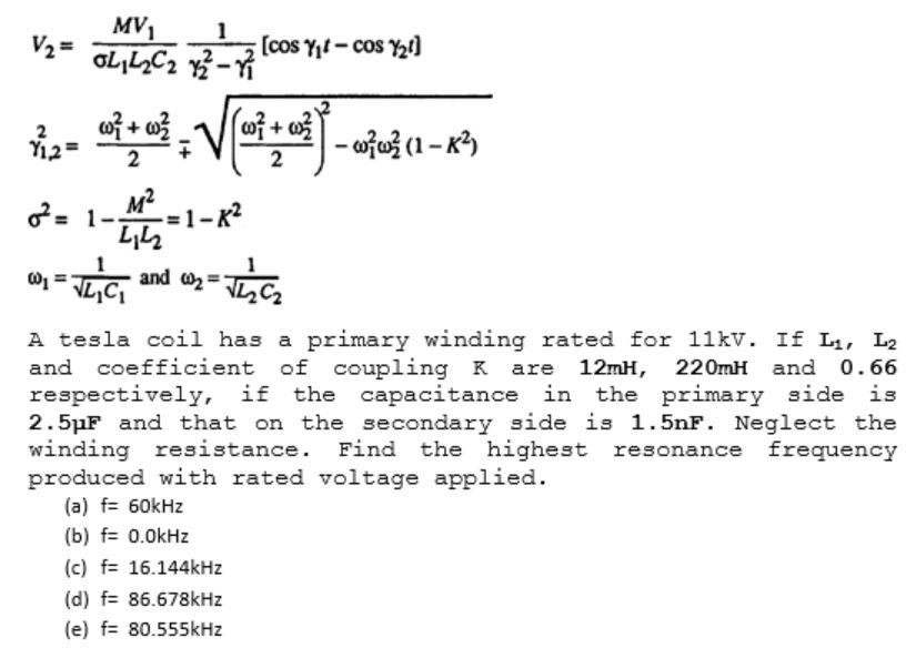 Solved MV, 1 [cos Yt -cos 720] ] - wwž (1 – K2) V2 = 0L, LC2 | Chegg.com