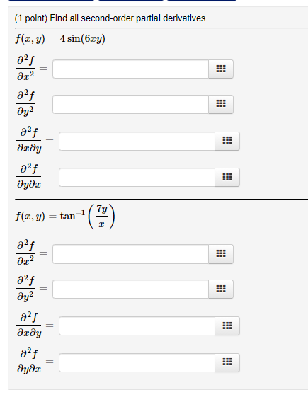 Solved (1 point) Find all second-order partial derivatives. | Chegg.com