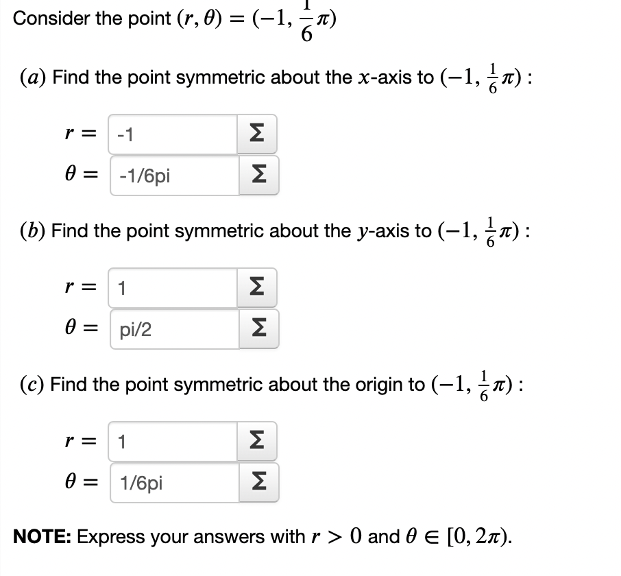 Consider the point (r,\\\\theta )=(-1,(1)/(6)\\\\pi | Chegg.com
