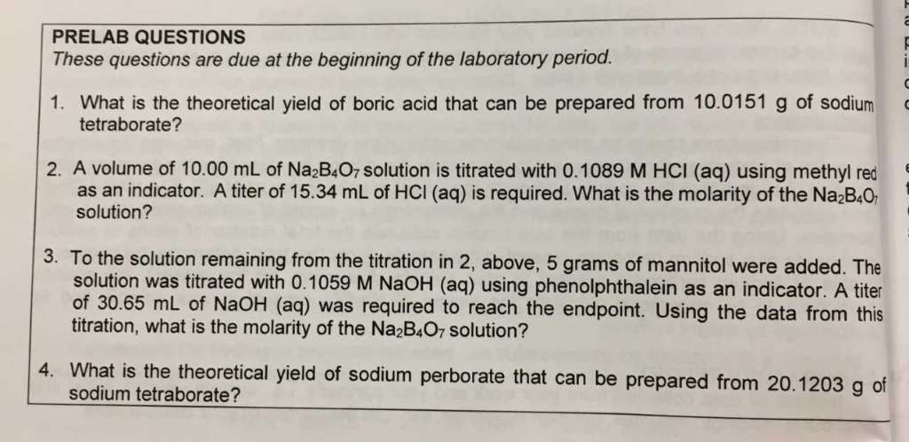 Solved PRELAB QUESTIONS These questions are due at the | Chegg.com