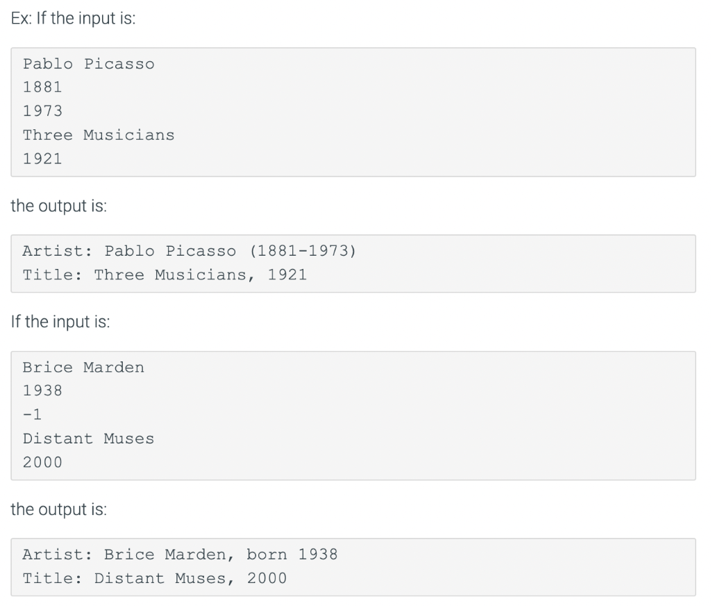 Solved 11.8 LAB: Artwork label (modules) Define the Artist | Chegg.com