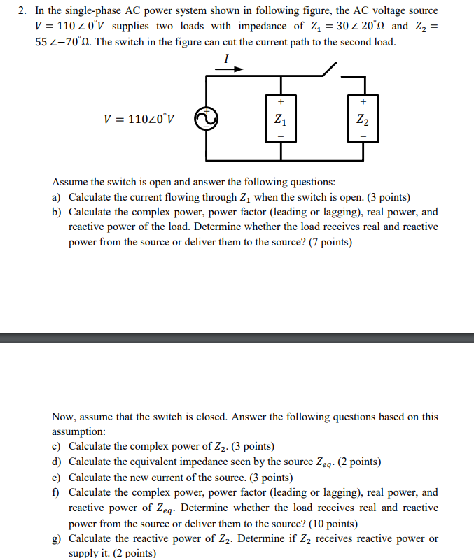 Solved 2. In the single-phase AC power system shown in | Chegg.com