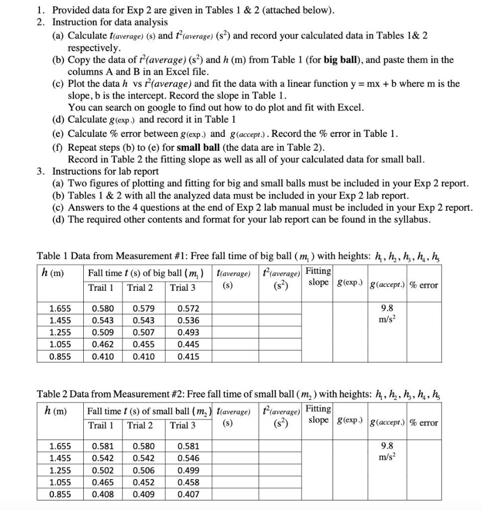 Solved 1. Provided data for Exp 2 are given in Tables 1 & 2 | Chegg.com