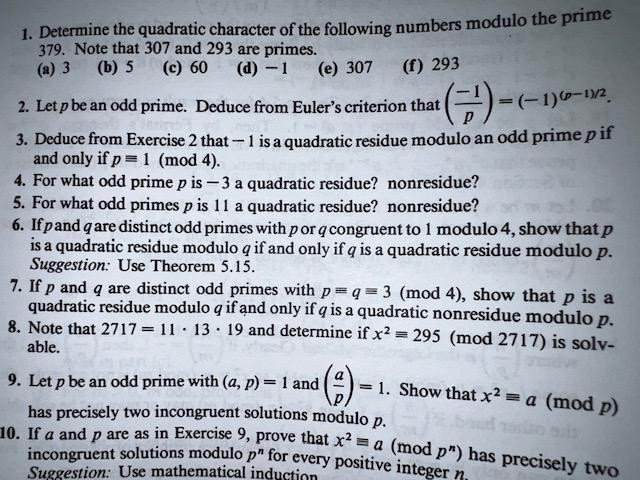Solved 1. Determine the quadratic character of the following | Chegg.com