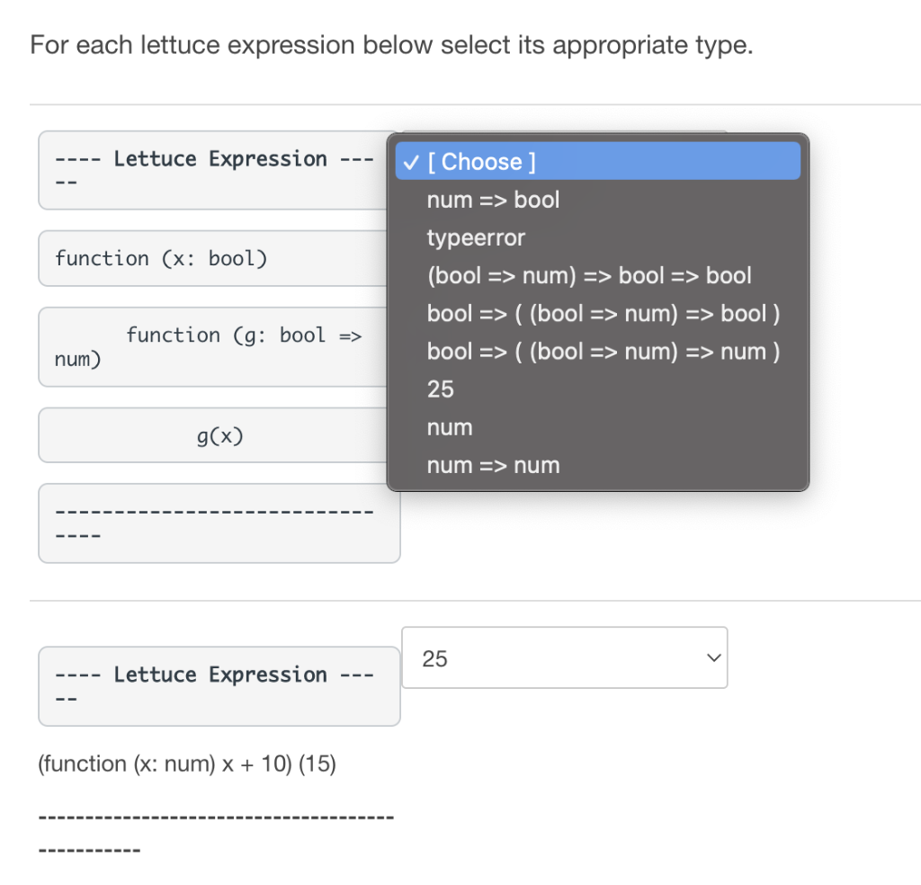 Solved For each lettuce expression below select its | Chegg.com