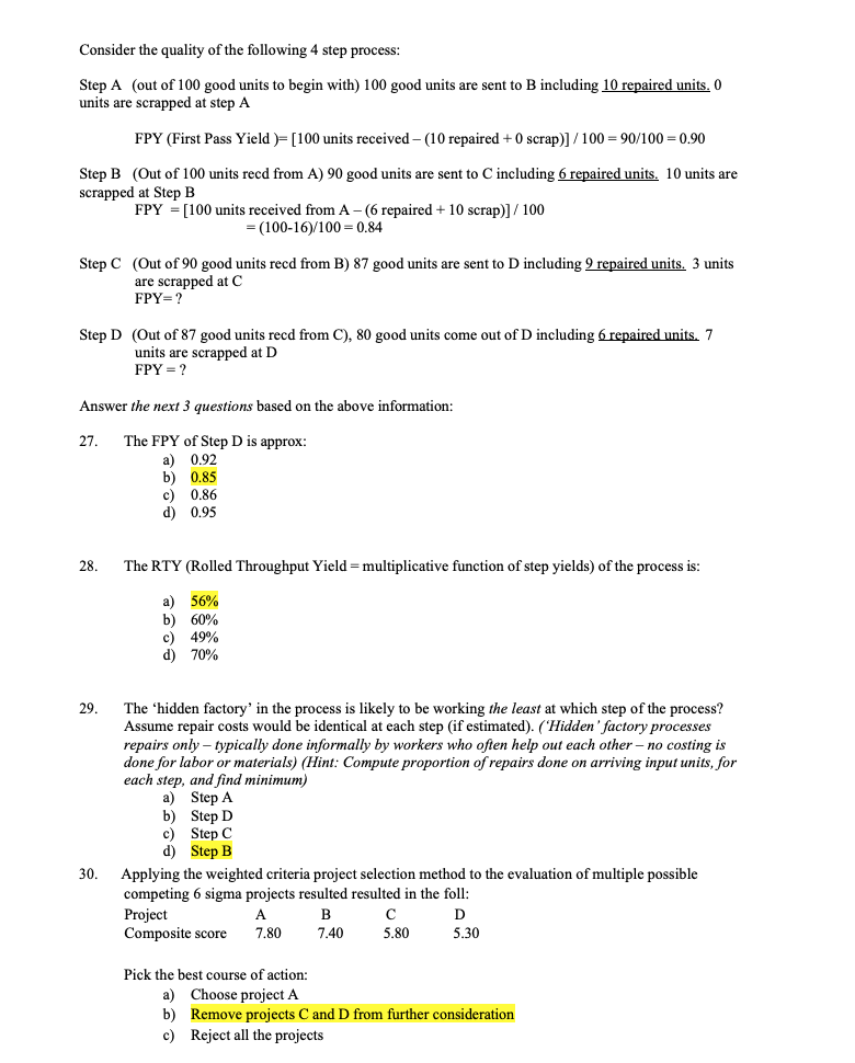 Solved Consider the quality of the following 4 step process: | Chegg.com