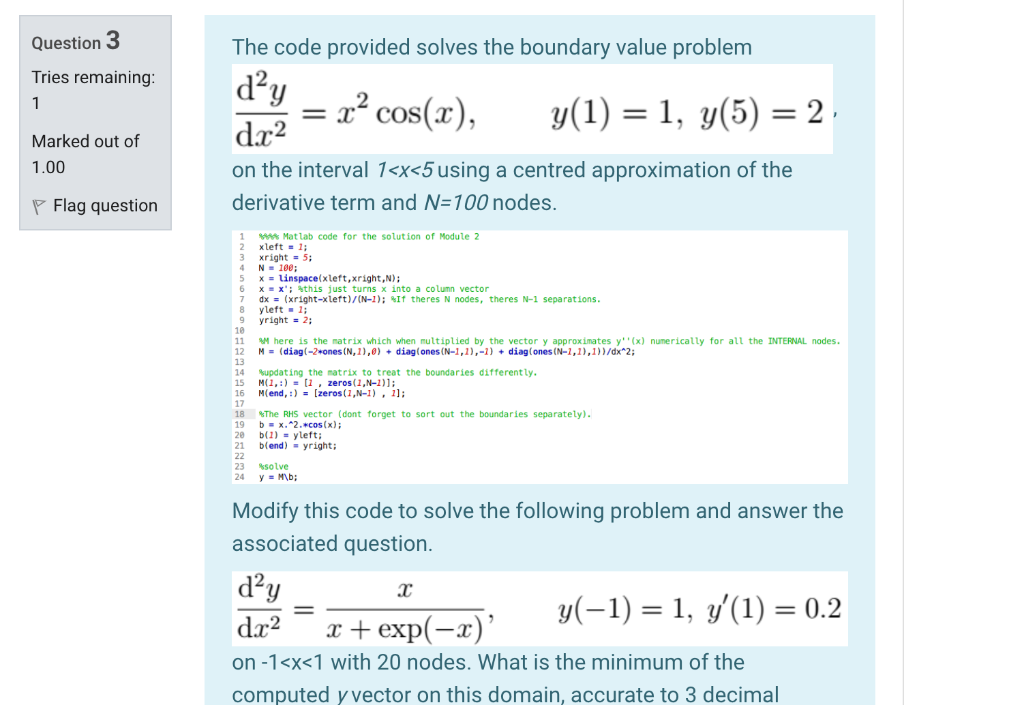 Question 3 The code provided solves the boundary | Chegg.com