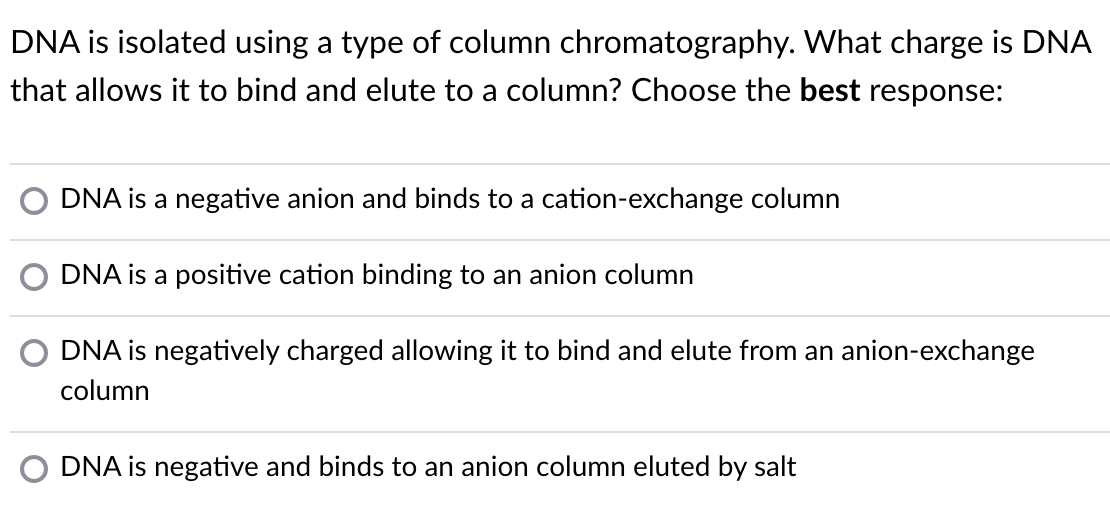 Solved DNA is isolated using a type of column | Chegg.com