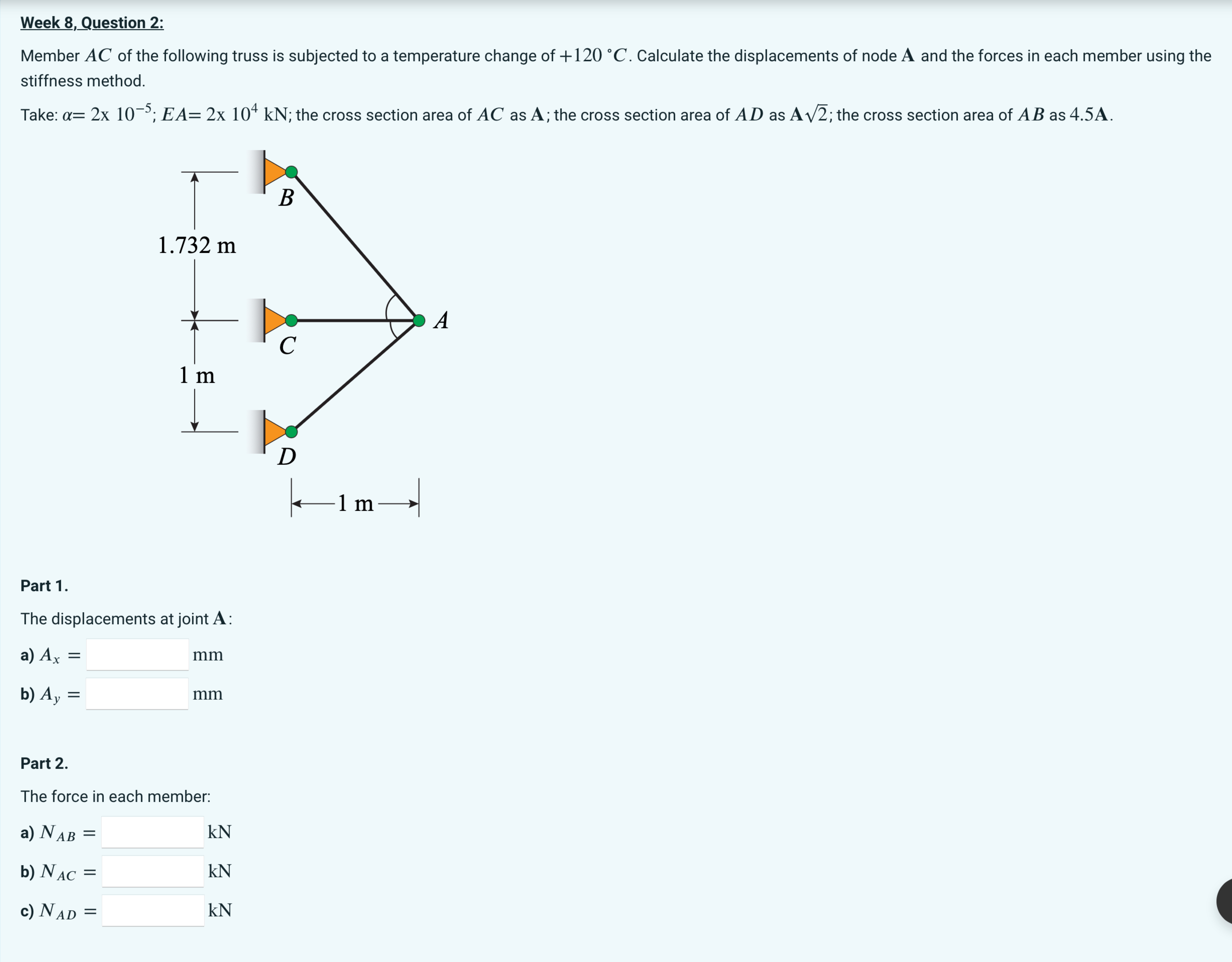Solved Week 8, ﻿Question 2:Member AC ﻿of the following truss | Chegg.com