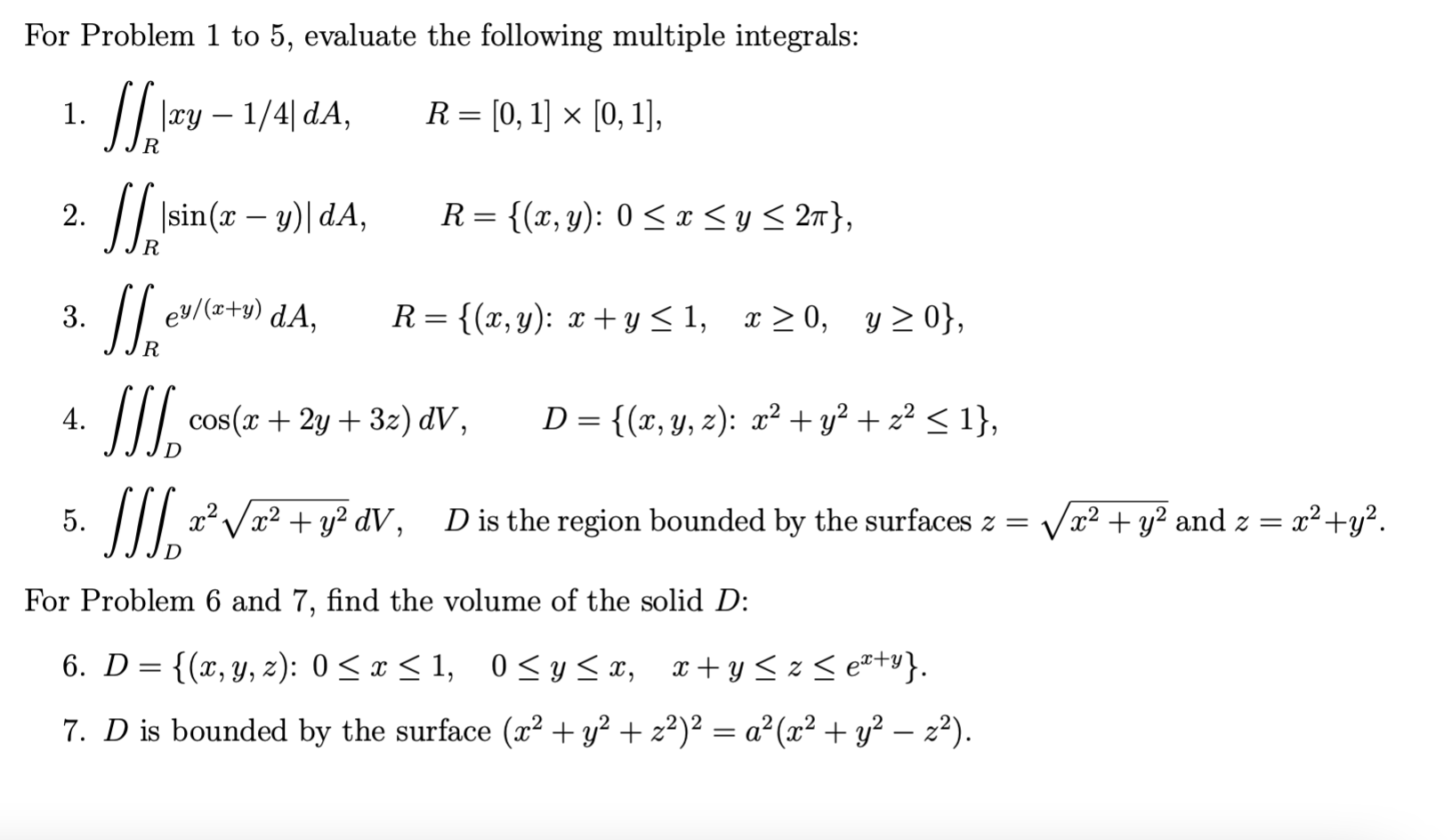 Solved For Problem 1 to 5, evaluate the following multiple | Chegg.com