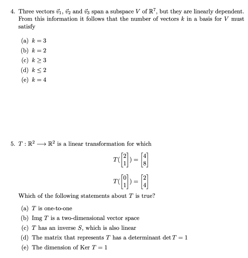 Solved 4. Three vectors v1,v2 and v3 span a subspace V of | Chegg.com