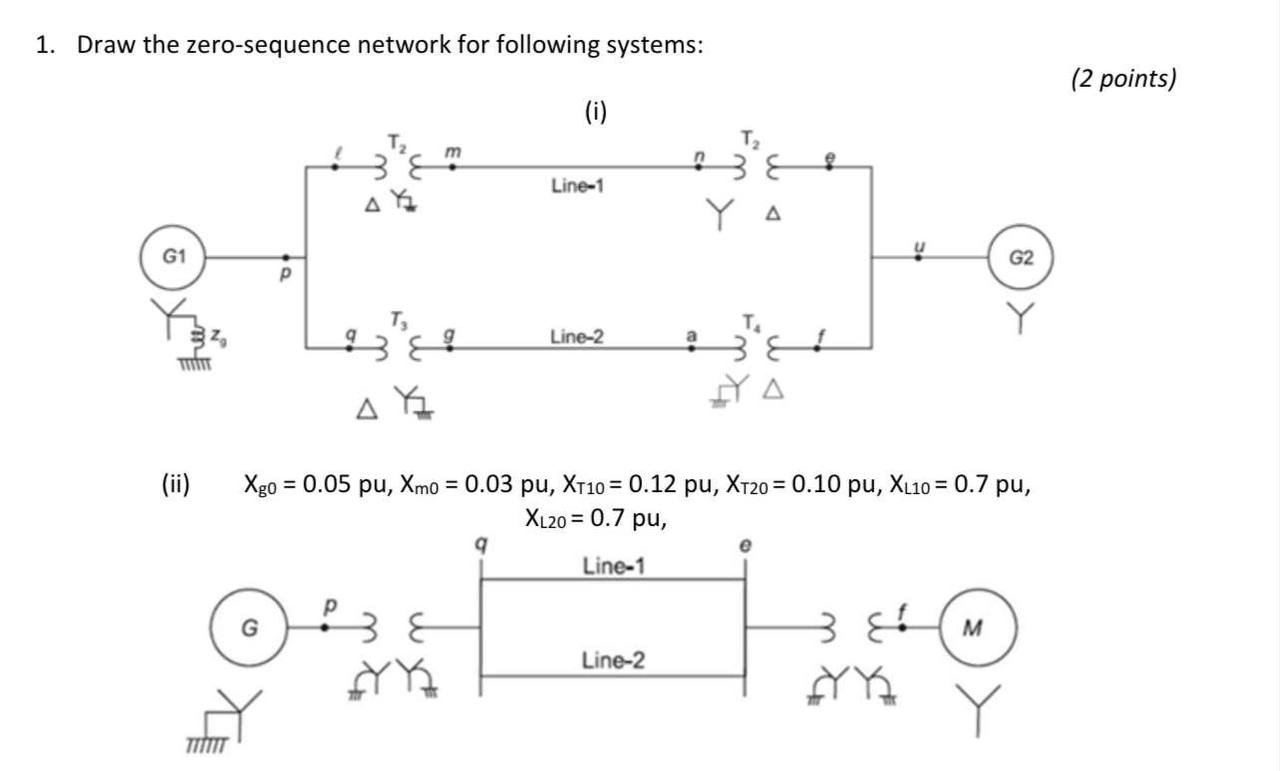Solved 1. Draw the zero-sequence network for following | Chegg.com