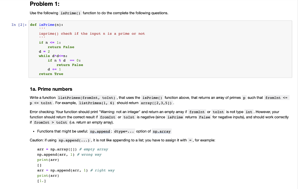 Solved Problem 1: Use the following isPrime() function to do | Chegg.com