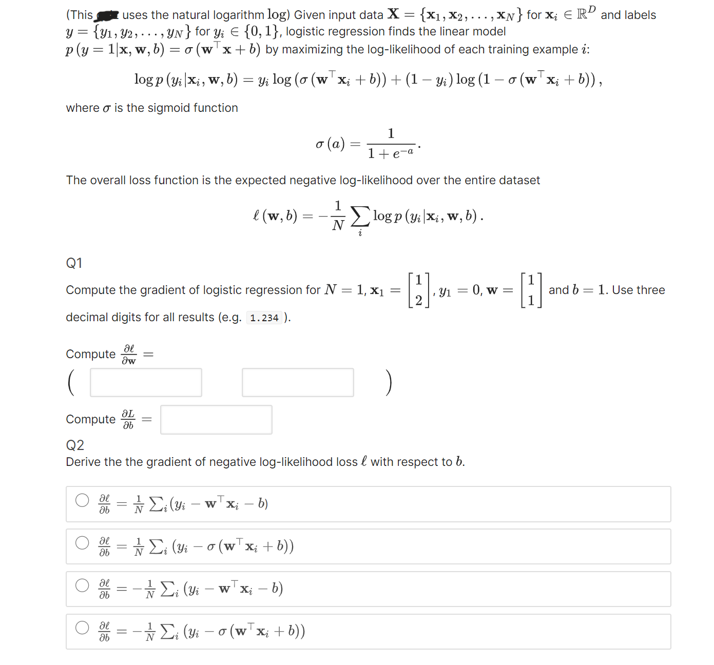 Solved (This uses the natural logarithm log) Given input | Chegg.com