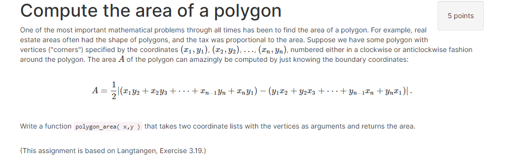 Solved Compute the area of a polygon 5 points One of the | Chegg.com
